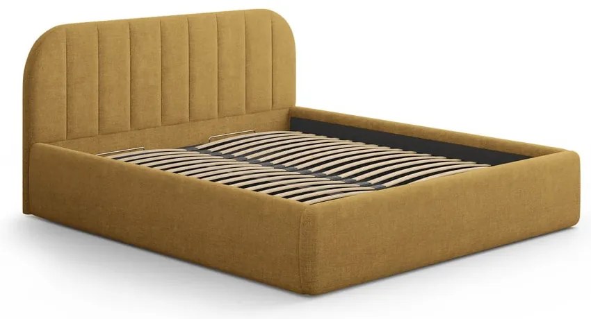 Čalouněná dvoulůžková postel s úložným prostorem s roštem 180x200 cm v hořčicové barvě Juno – Windsor & Co Sofas