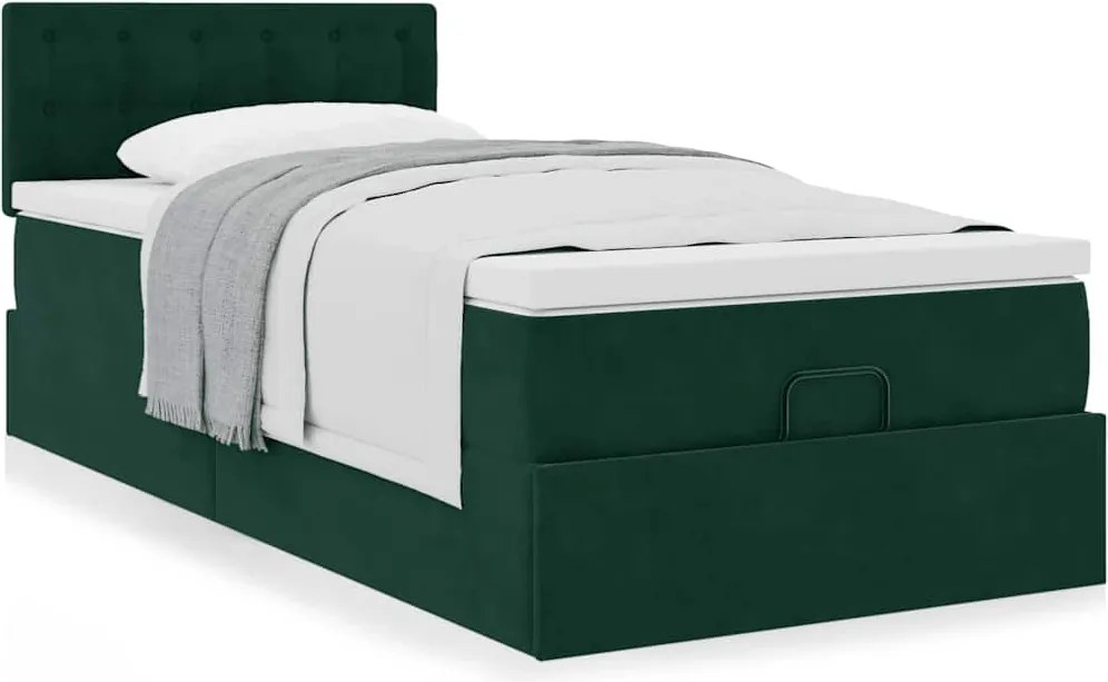 Osmanský rám postele s matrací tmavě zelené 100x200cm samet 3311900