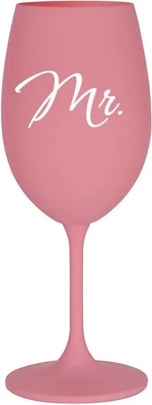 MR. - růžová sklenice na víno 350 ml