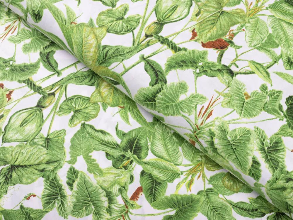 Biante Bavlněný oválný ubrus Sandra SA-297 Zelené pokojové rostliny na bílém 140x220 cm