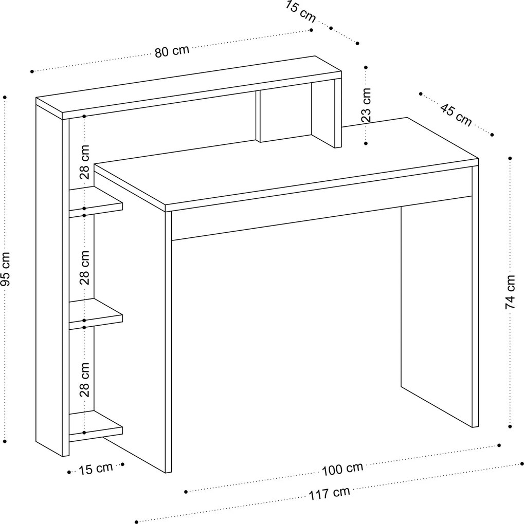 Psací stůl Trella s vestavěným regálem dub přírodní