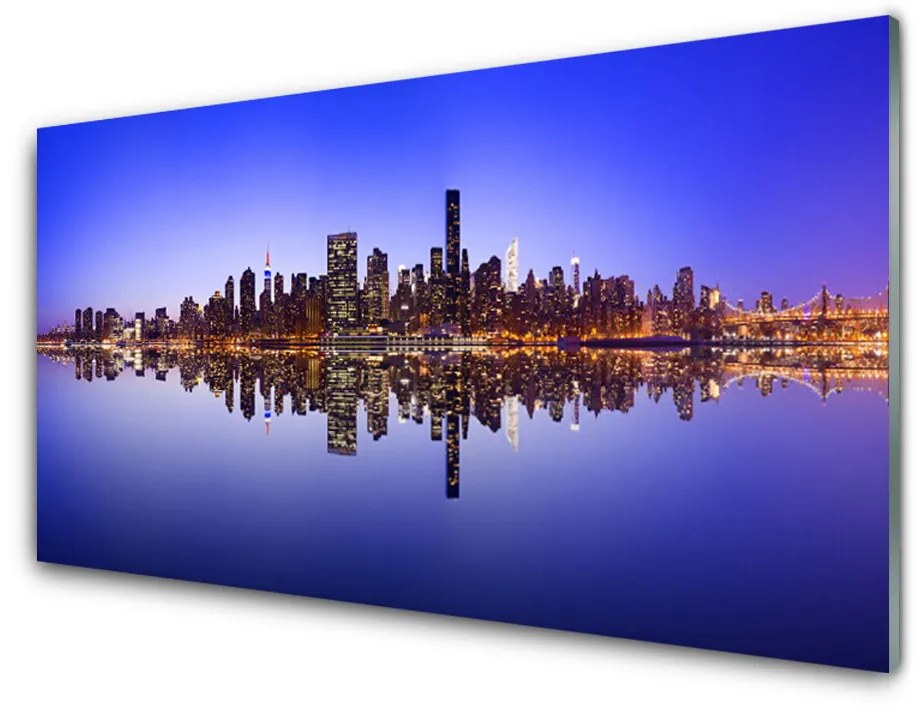 akrylový obraz Město Voda Domy 140x70 cm