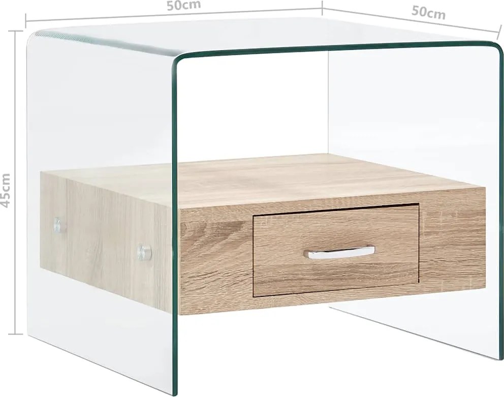 Konferenční stolek se zásuvkou 50 x 50 x 45 cm tvrzené sklo 284724