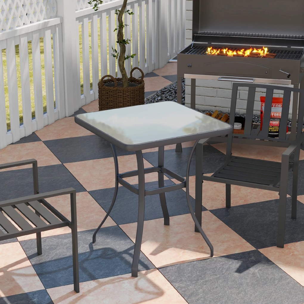 Outsunny zahradní stůl čtvercový skleněný stůl odolný proti povětrnostním vlivům černý 68,5x68,5cm pro balkon terasu zahradní nábytek