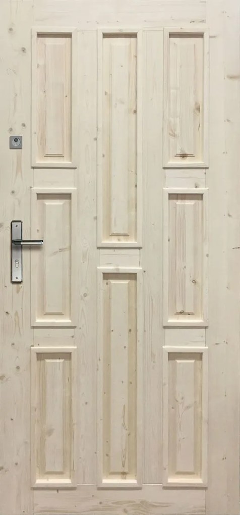 Vchodové dveře Berlin, 80 P, rozměr vč. zárubně: 890 × 2035 mm, masivní dřevo, pravé, smrk, plné