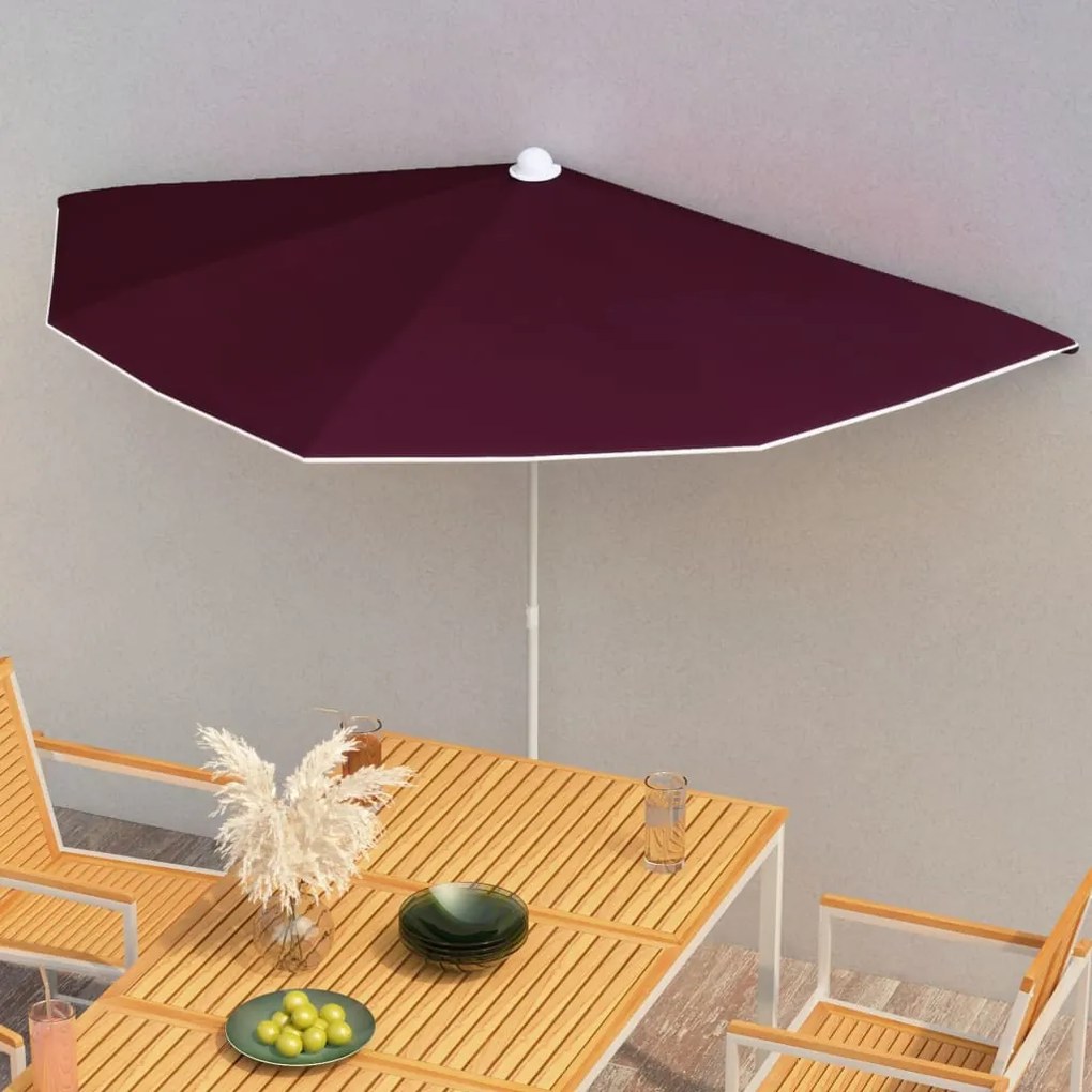 Zahradní půlkruhový slunečník s tyčí 180 x 90 cm bordó 315563