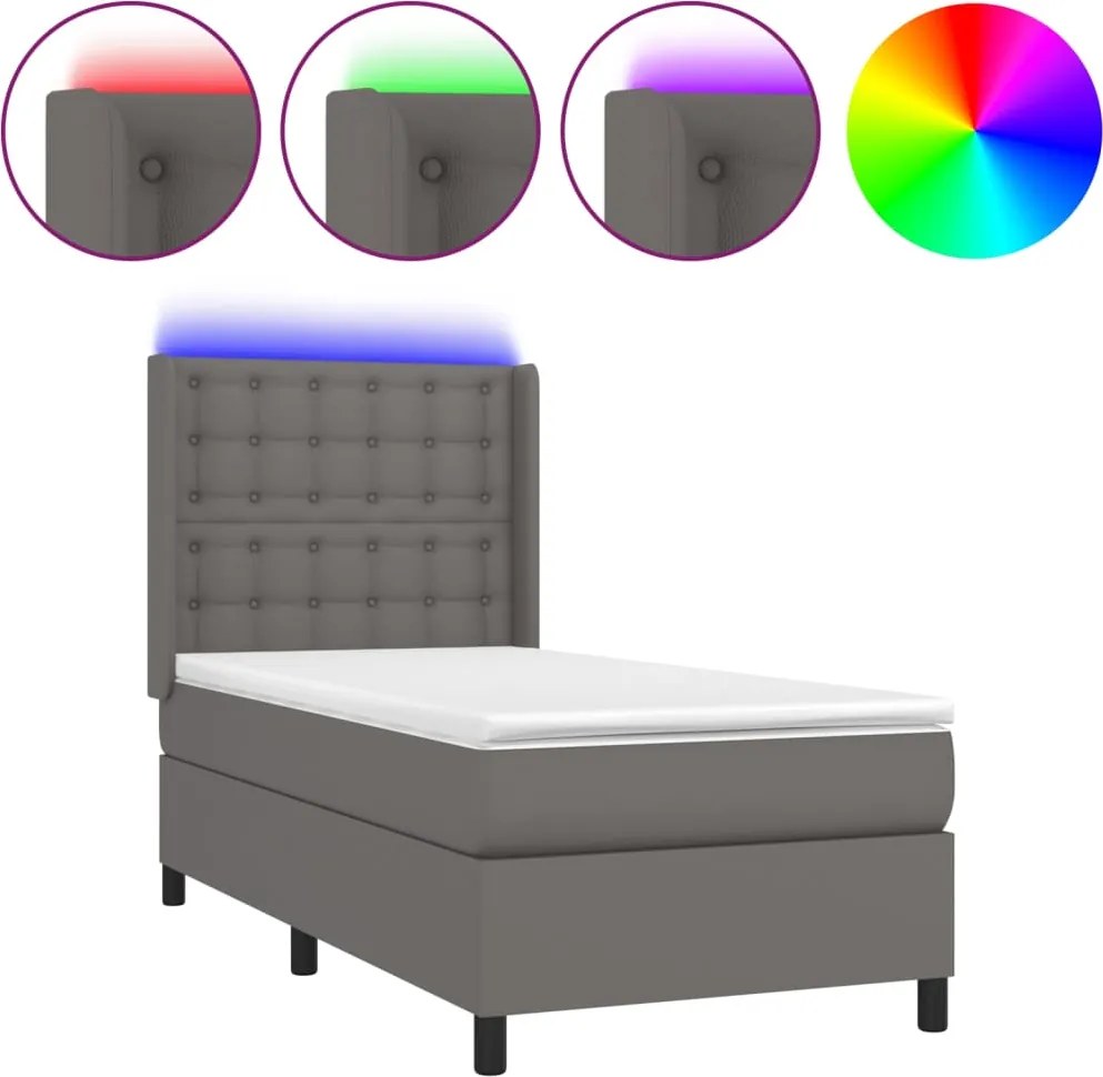 Box spring postel s matrací a LED šedá 80 x 200 cm umělá kůže 3139353