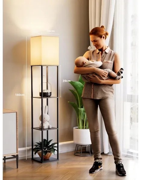 Stojací lampa s poličkami 1xE27/40W/230V 160 cm černá/bílá