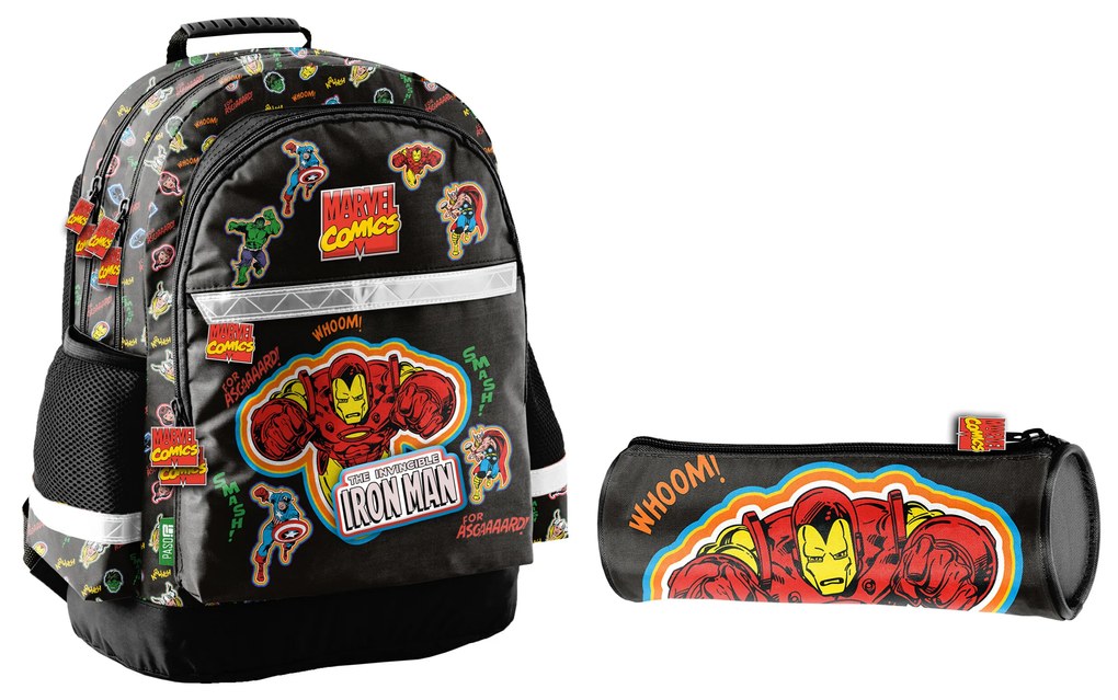 Paso Školní set tříkomorový batoh + pouzdro Iron Man