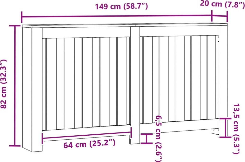vidaXL Kryt radiátoru Černý dub 149 x 20 x 82 cm kompozitní dřevo [869225]