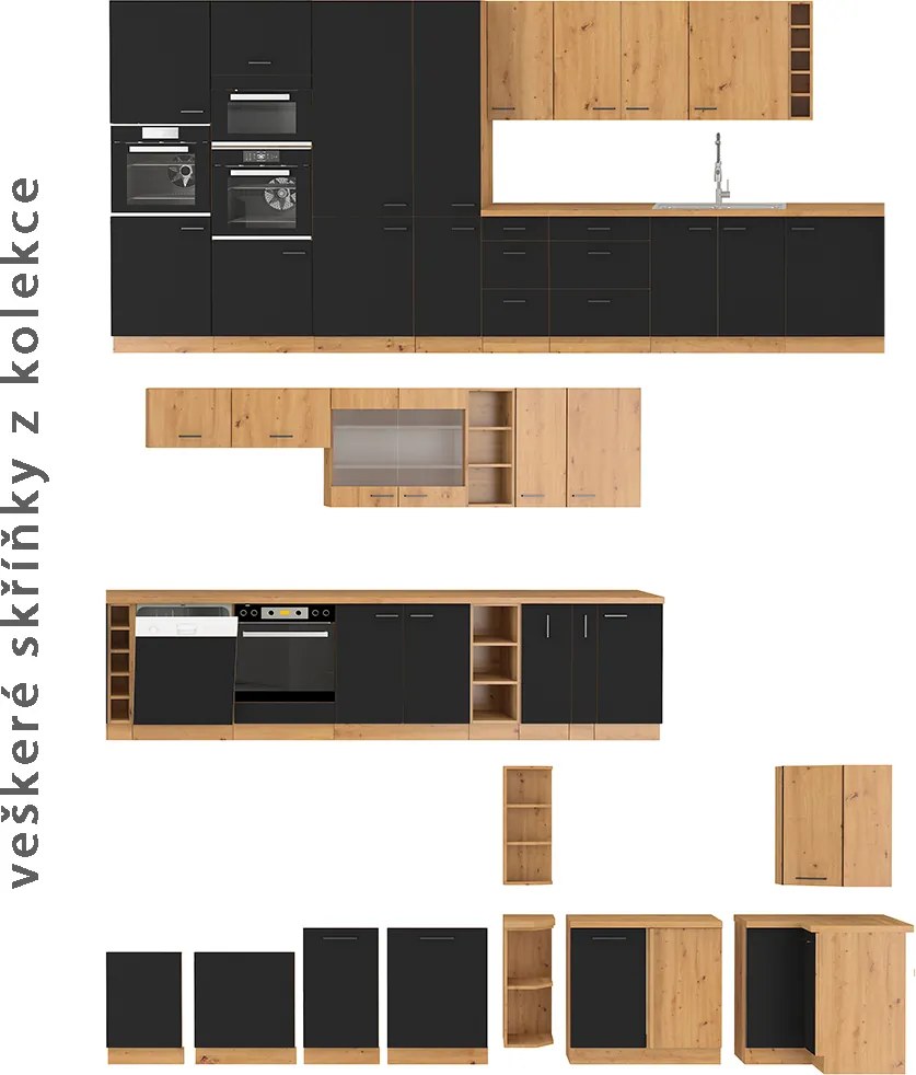 MODENA | dolní skříňka 90x90 ND 2F rohová s policí | 90x90 cm | artisan/černá mat