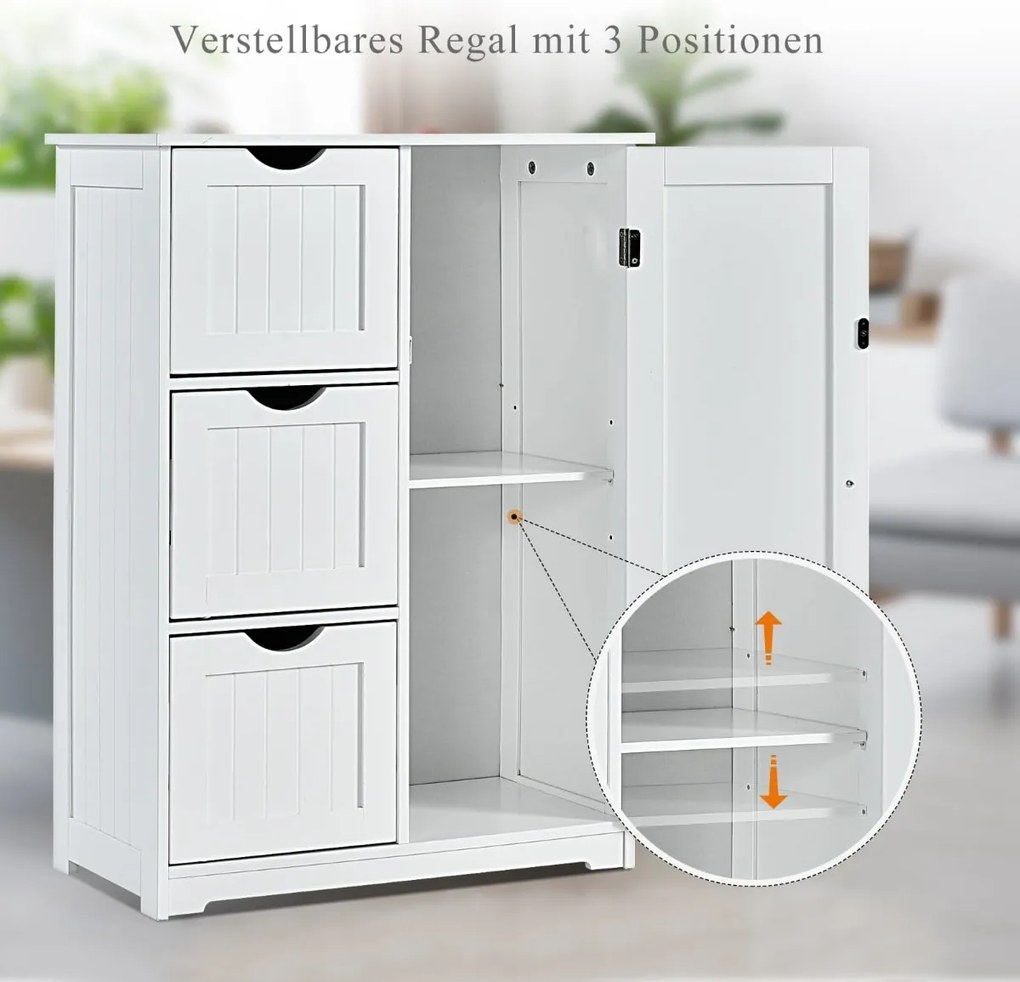 Costway Koupelnová skříňka úložná se 3 zásuvkami – 60 × 30 × 81 cm, bílý