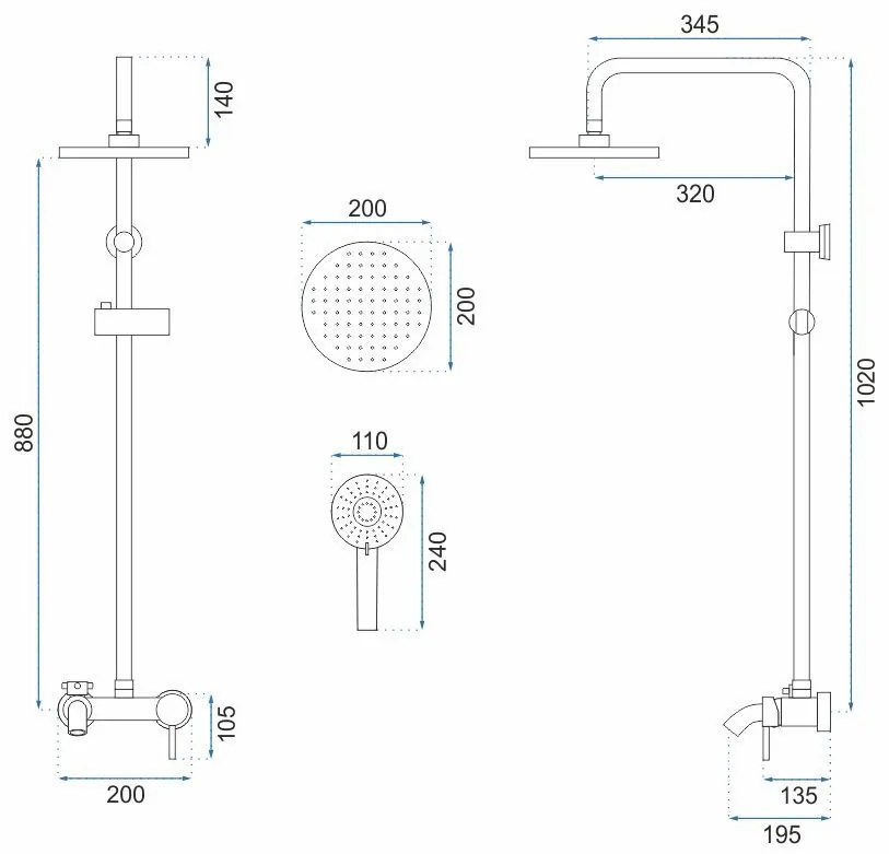 Vanová baterie se sprchovým kompletem REA LUIS II zlatá kartáčovaná