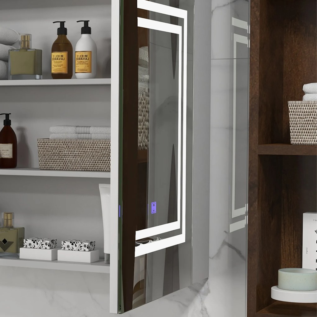 kleankin koupelnová skříňka se zrcadlem s LED osvětlením, 80 x 65 cm, koupelnová skříňka se zrcadlem, soft-close dveře, stmívatelná ve 3 barvách, nas…