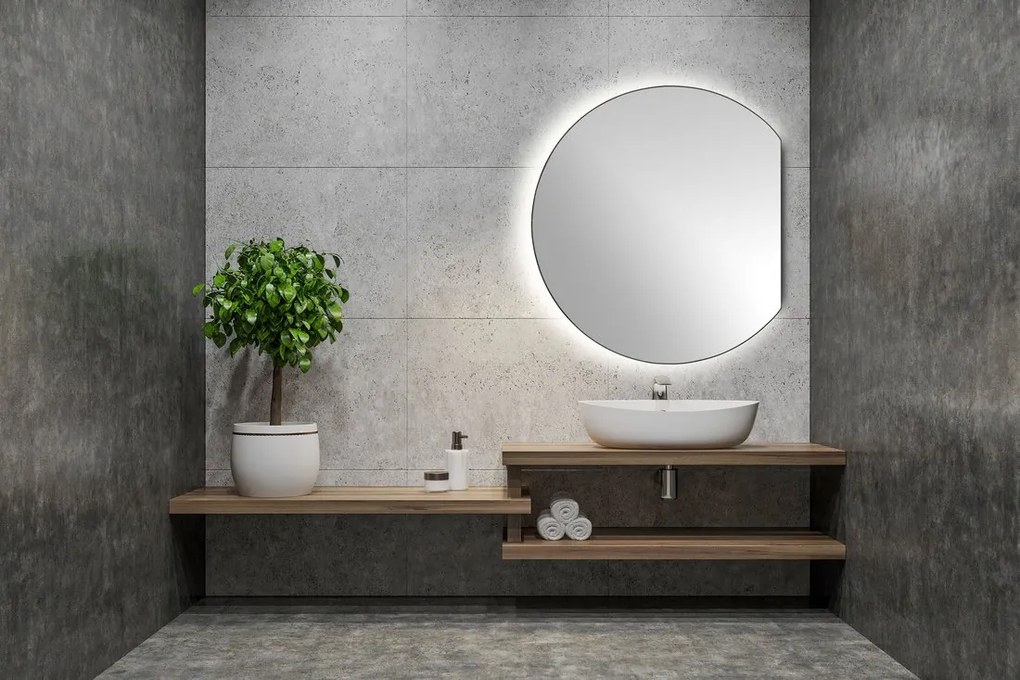 Sapho Sapho, DARA CUT LED podsvícené zrcadlo 20W, ø 100x90cm, topná folie, 34900CI