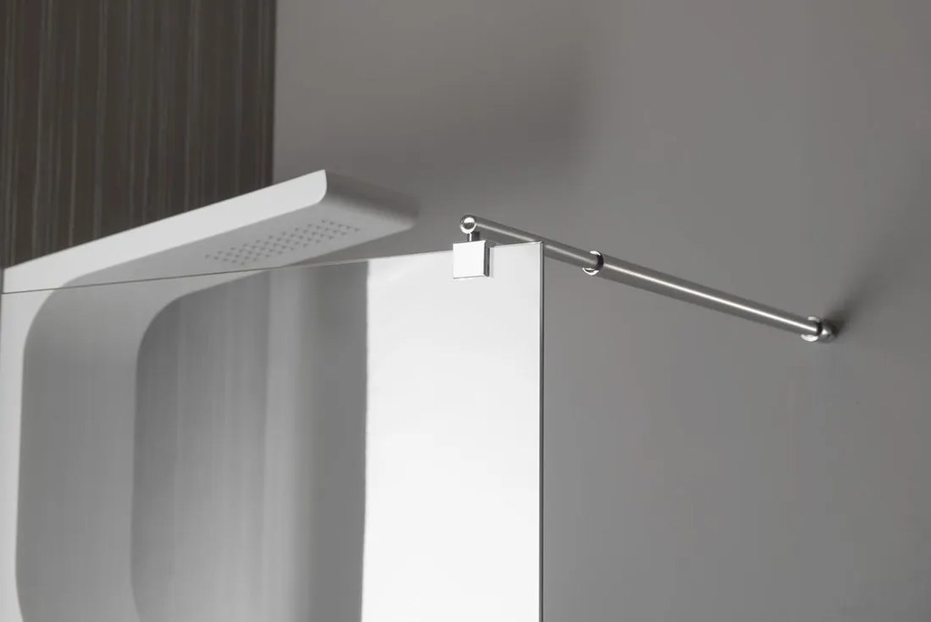 Aqualine Aqualine, WALK-IN stěna k instalaci na zeď se vzpěrou, jednodílná, 900 mm, čiré sklo, WI091