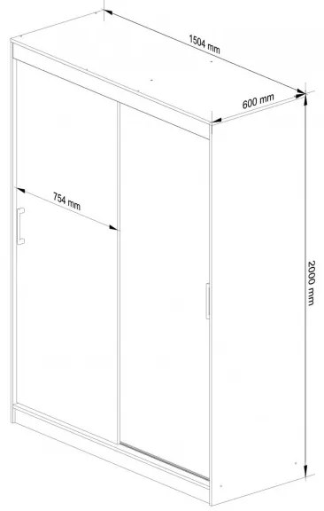 Šatní skříň s posuvnými dveřmi 150 cm CLP sonoma