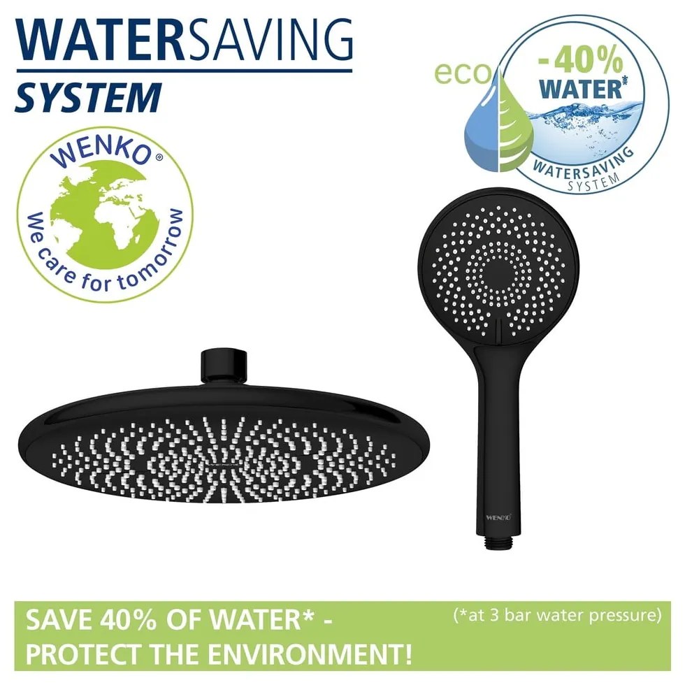 Černý sprchový set z nerezové oceli 120 cm Water Saving – Wenko