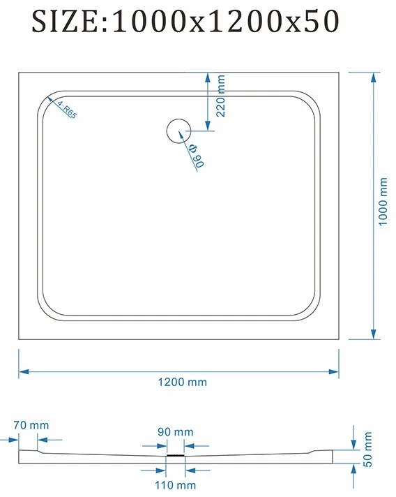 BPS-koupelny Obdélníková akrylátová sprchová vanička HYD-OSV-ST06C 120x100 bílá