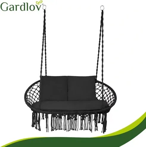 Zahradní dvoumístná černá houpačka Stork's Nest + polštáře