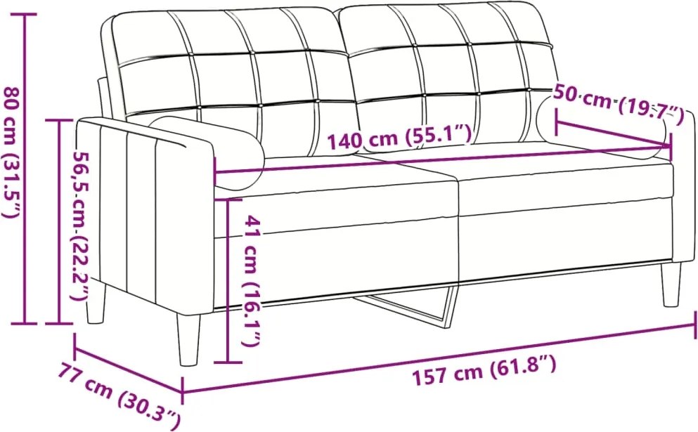 2místná pohovka s polštáři růžová 140 cm samet 3278222