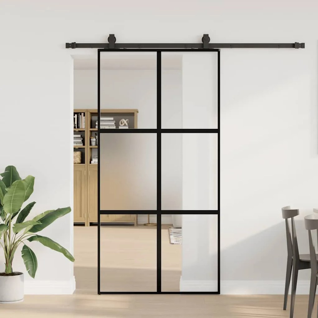 Posuvné dveře se sadou kování černé 102,5x205 cm Tvrzené sklo 3375885