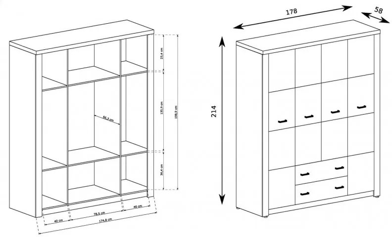 Casarredo Šatní skříň 4-dveř. INDIANAPOLIS I-18 jasan tmavý