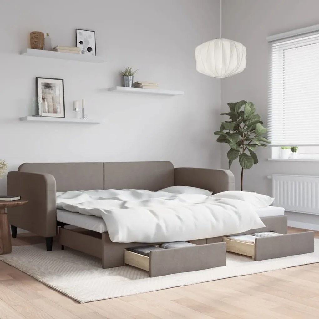 Válenda s přistýlkou a zásuvkami taupe 100 x 200 cm textil 3196860