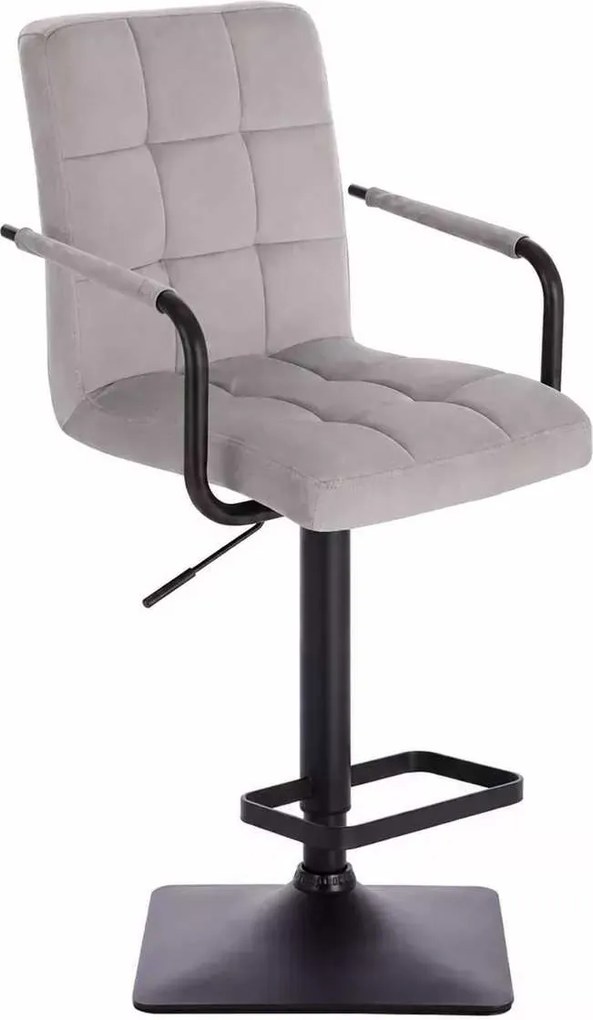 LuxuryForm DESIGN Barová židle VERONA BLACK VELUR na černé hranaté podstavě - světle šedá