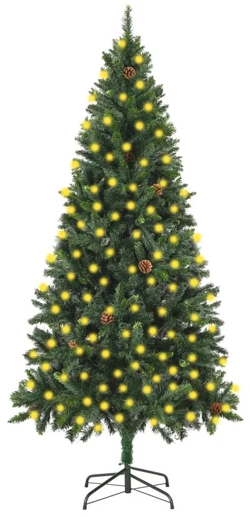 vidaXL Umělý vánoční stromek s LED osvětlením a šiškami zelený 210 cm