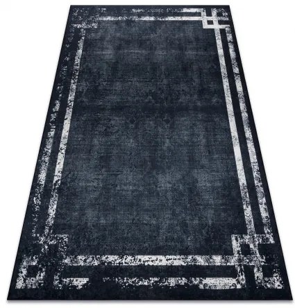 Dywany Luszczow Kusový koberec ANDRE pratelný 1486 vzor rámu vintage protiskluz, černá bílá Rozměr koberce: 80 x 150 cm