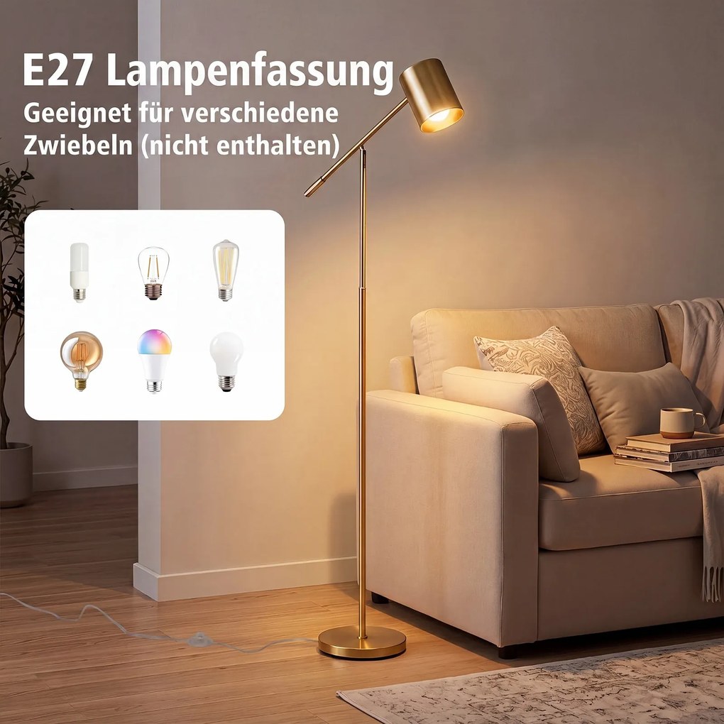 Costway Stojací lampa 175 cm Lampička na čtení s nastavitelnou hlavou a ramenem