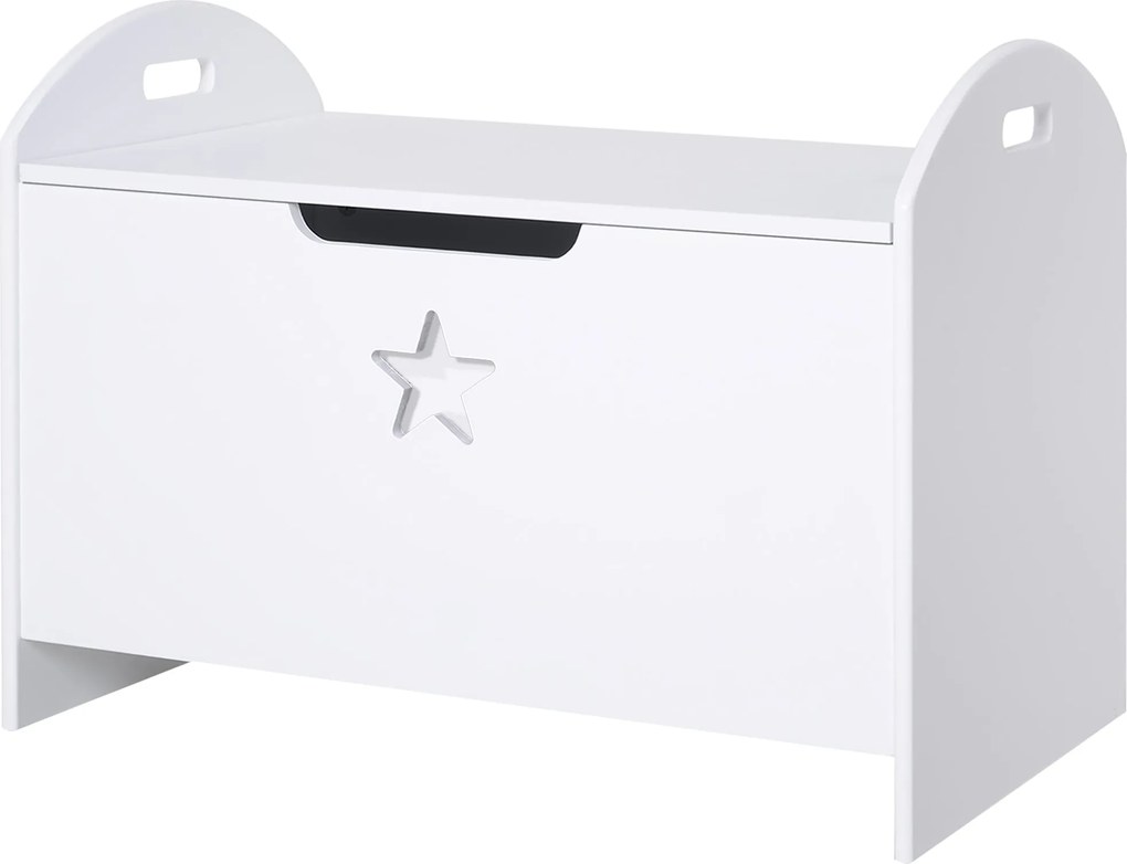 HOMCOM Dětský úložný box na hračky s flipovým víkem a bezpečnostním mechanismem 62x40x46,5 cm Prostorný prostor nosnost 20 kg Bílá | Aosom
