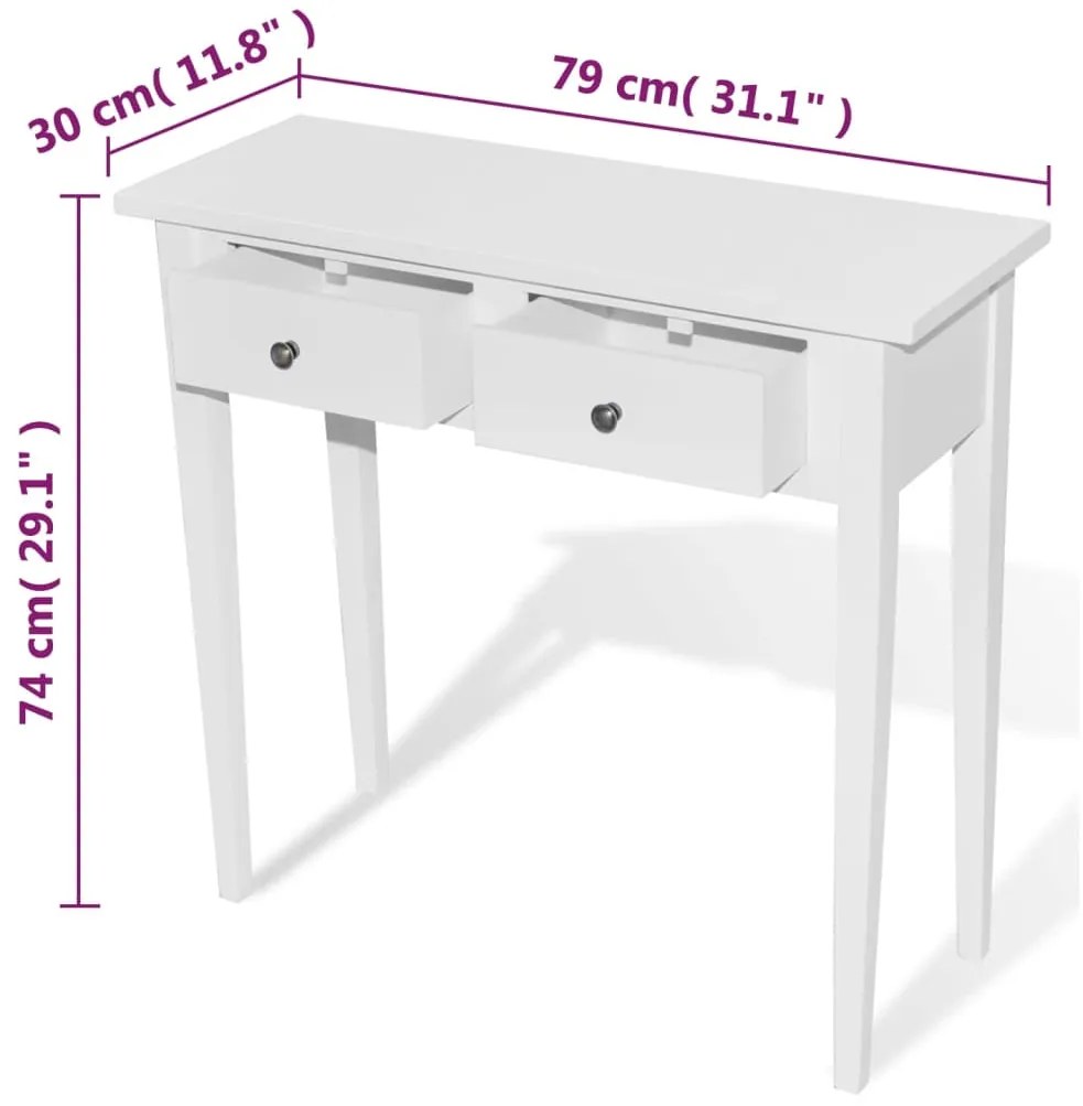 vidaXL Marketos Toaletní konzolový stolek se dvěma zásuvkami bílý