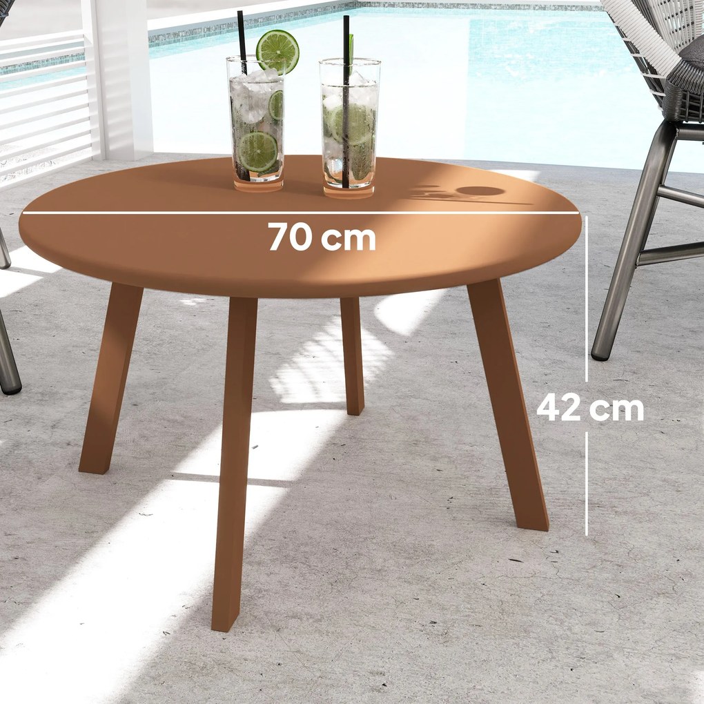 Outsunny Malý kulatý konferenční stůl, odkládací stůl s protiskluzovými nohami, kovový rám, do zahrady, na balkon, terasu, obývací pokoj, Ø 70 x 42 c…