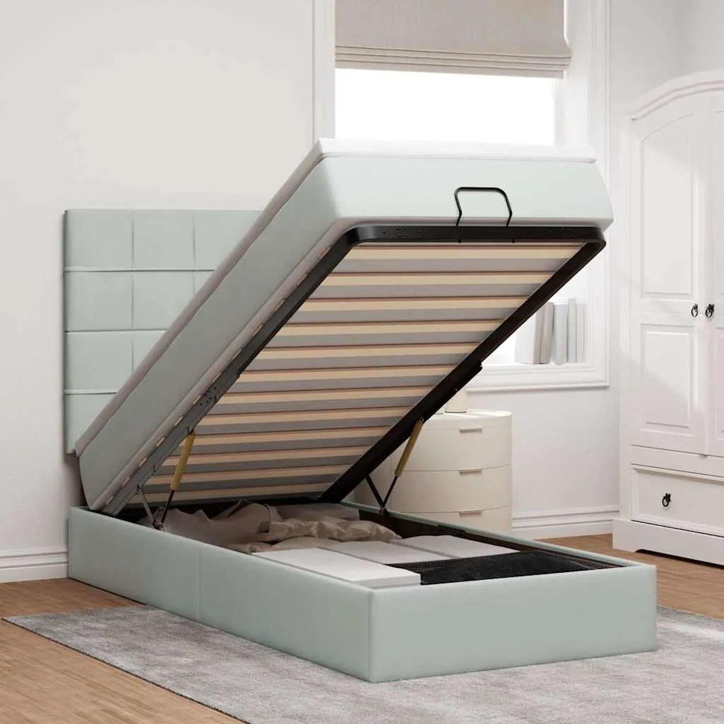 Osmanský rám postele s matracemi světle šedá 100x200cm samet