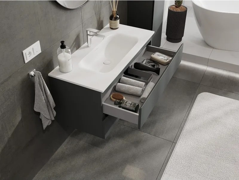 Mexen Orio, koupelnová skříňka 100 cm s umyvadlem Vela, 2 zásuvky, grafitová matná/bílá matná, 91A10-10047-2-BFF66-W23M01