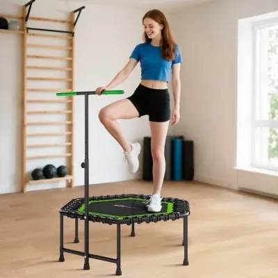 SPORTNOW Fitness trampolína 114x114x132 cm s 3stupňově nastavitelnou rukojetí a ocelovým rámem, zelená a černá