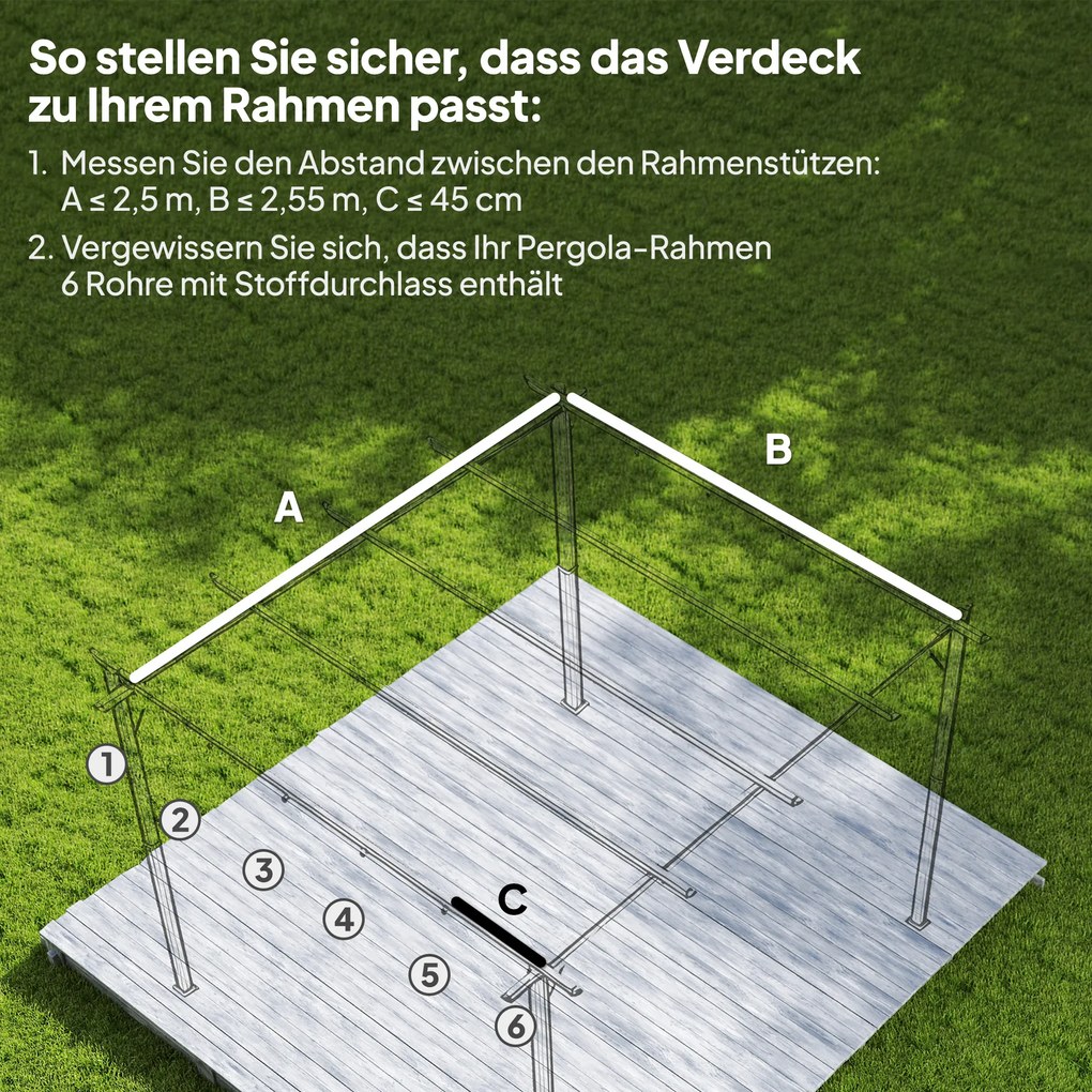 Náhradní střecha pro pergolu 3 x 3 m, zatahovací, s otvory pro odvod dešťové vody, odolná proti povětrnostním vlivům, polyester, 250 x 255 cm Hnědá b…