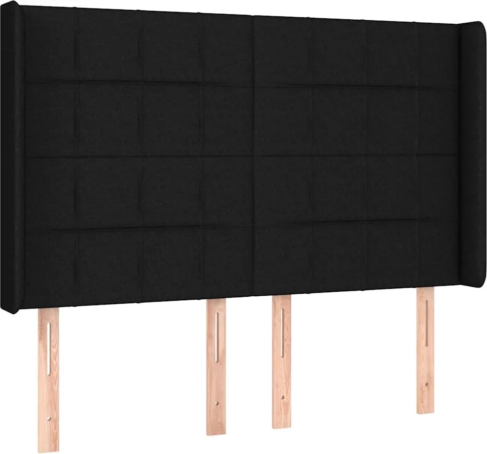 Čelo postele s LED černé 147 x 16 x 118/128 cm textil 3124048