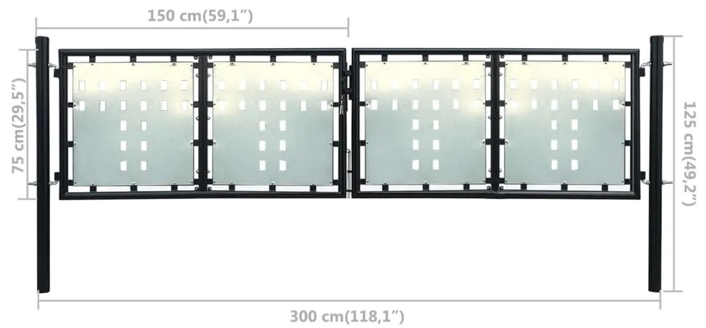 vidaXL Marketos Černá jednokřídlá plotová branka 300 x 75 cm