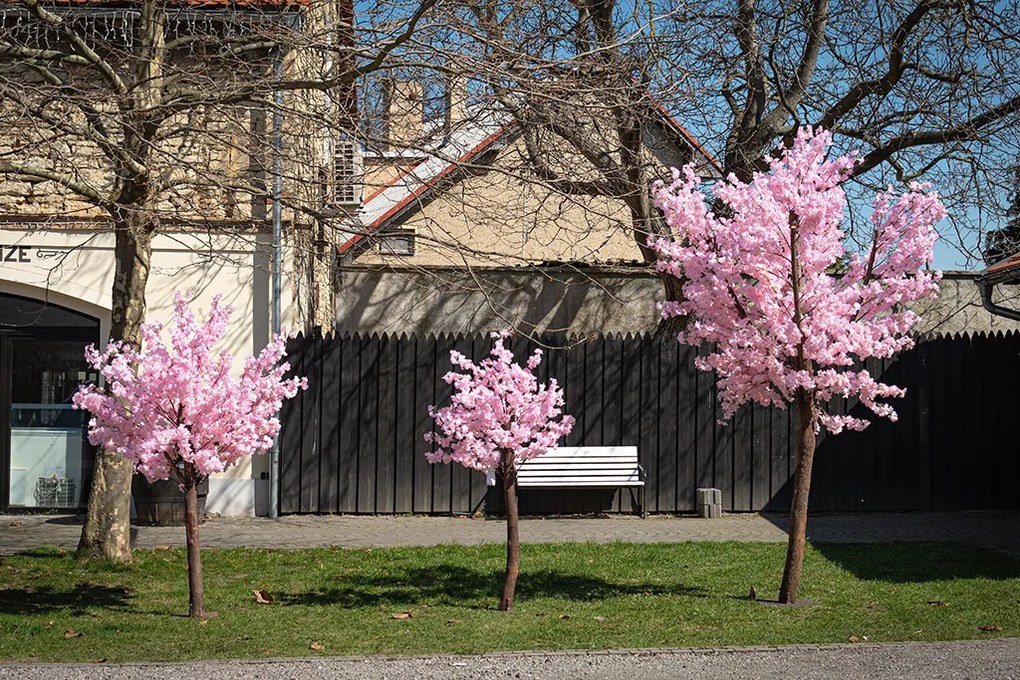 3D umělý strom Sakura 150 × 100 cm, růžová dekorace, IP44 venkovní, kov a plast