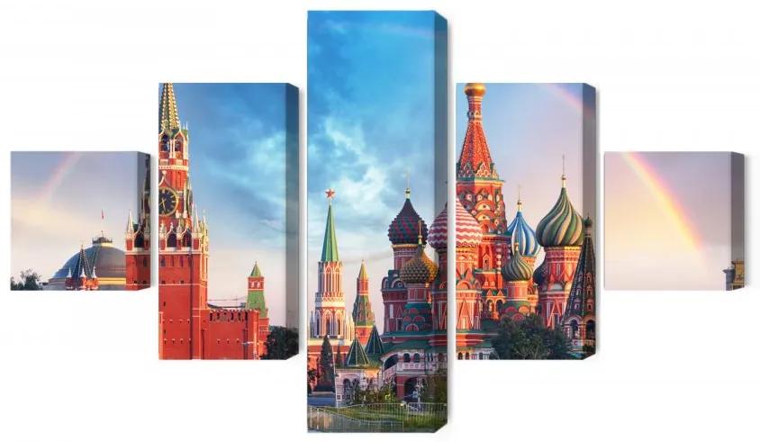 Vícedílný obraz Panorama Rudého Náměstí S Kremlem A Katedrálou Vasila Blaženého Nedostatek Nedostatek Přírodní plátno 150x90