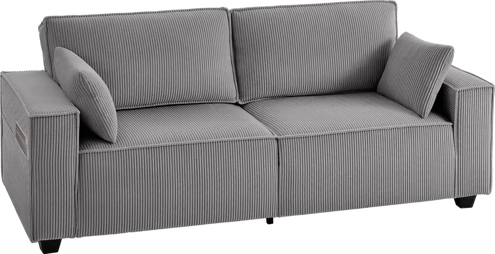 HOMCOM 3místná pohovka, šířka 218 cm, široké područky, 2 polštáře, pohodlná manšestrová pohovka, polstrovaná — Aosom