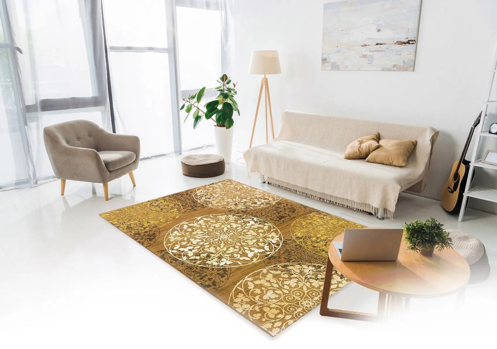 Oriental Weavers, Kusový koberec Zoya 128 N – na ven i na doma, 200x285, žlutá, chodba / předsíň