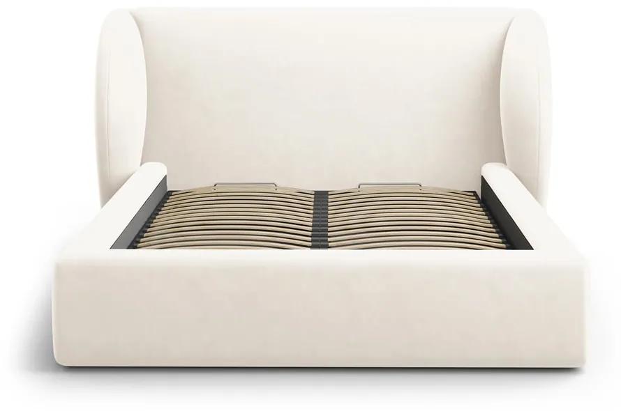 Béžová čalouněná dvoulůžková postel s úložným prostorem s roštem 200x200 cm Miley – Micadoni Home