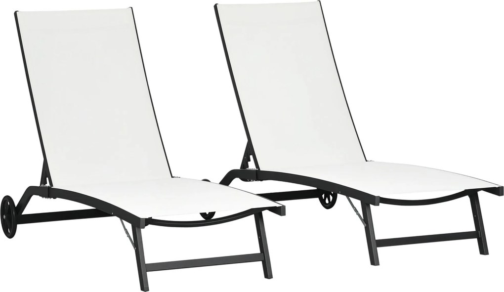 Outsunny Sada 2 Zahradních Lehátků s Polohovatelným Hliníkovým Rámem a Kolečky na Pláž a Bazén 165x66x102 cm Matt Bílá | Aosom