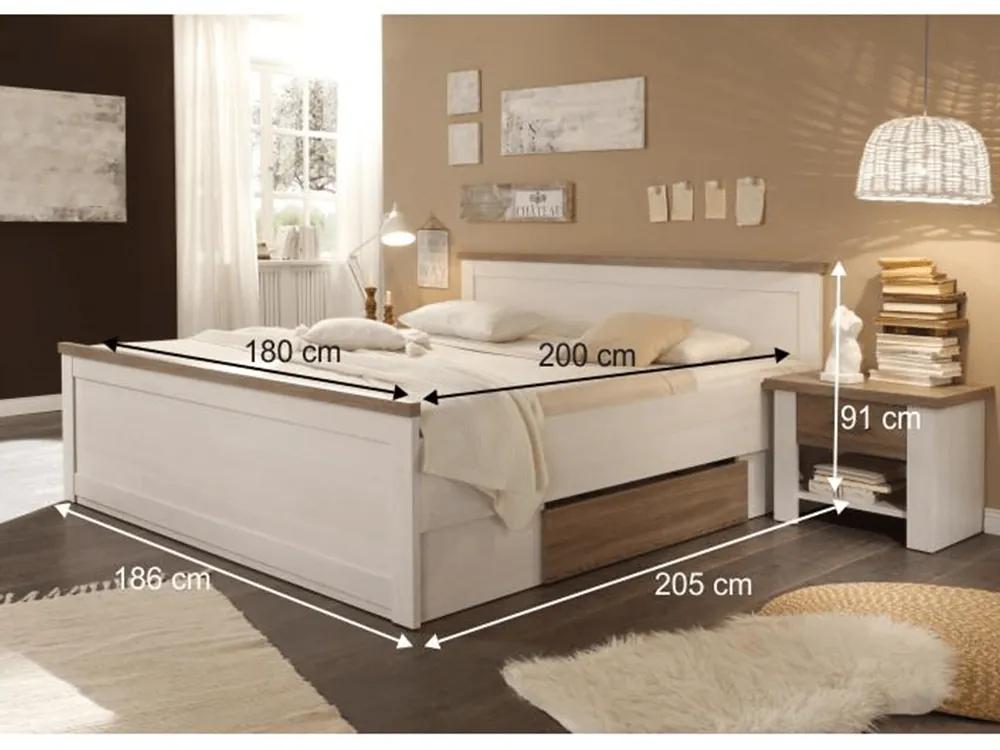 Ložnicový komplet (postel, 2 noční stolky, skříň), pinie bílá / dub sonoma truflový, LUMERA