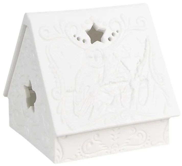 Bílý keramický domeček na čajovou svíčku Mechelen III – 8x8x8 cm