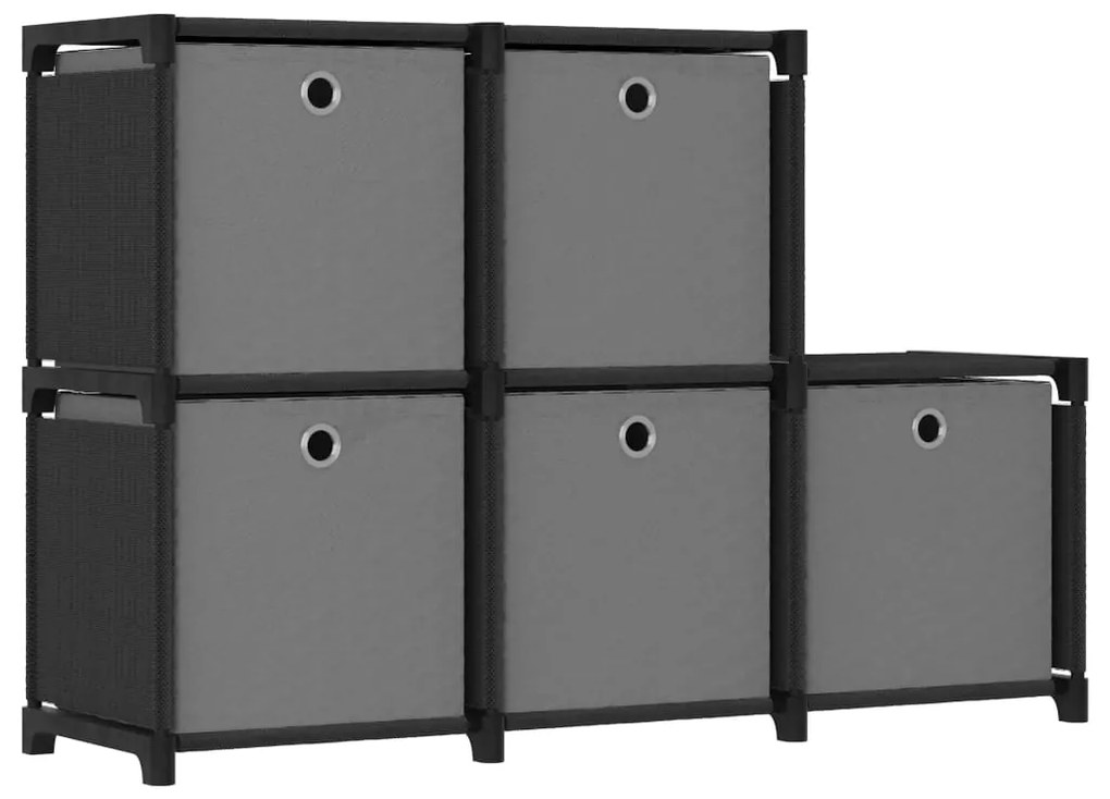 Výstavní police 5 přihrádek s boxy černá 103x30x72,5 cm textil 322603